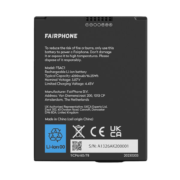 Fairphone F5BATT-1ZW-WW1 - Spare Battery for Fairphone 5 - Clove Technology